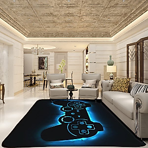 LUCKY&DONG Anime Gamer Rugs for Bedroom Boys Teens Printed Game Gamepad Carpets Living Room Mat Home Decor Non-Slip Crystal Floor Polyester Gamer Decor Doormats 17.5x31.5in