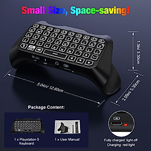 MoKo RGB Backlight Keyboard for PS5 Controller, Bluetooth Wireless Mini Gamepad Chatpad for Playstation 5 with Upgraded Built-in Speaker & 3.5mm Audio Jack for PS5 Controller Accessories