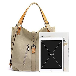 Women's Fashion Purse Backpack Canvas Multipurpose Design Handbags and Shoulder Bag School Hobo Travel bag (KHAKI)