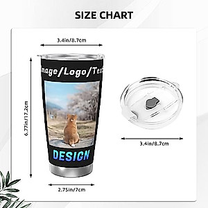 Custom Stainless Steel Coffee Tumbler Car Mug, Personalized Travel Tumbler with Lid Design Your Picture Logo Text Customized 20oz Insulated Cup for Families Friends Home Office Car