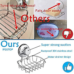 iPEGTOP Super Powerful Vacuum Suction Cup Soap Dish Soap Saver - Rustproof 304 Stainless Steel Sponge Soap Holder for Bathroom, Shower, Sink, Kitchen