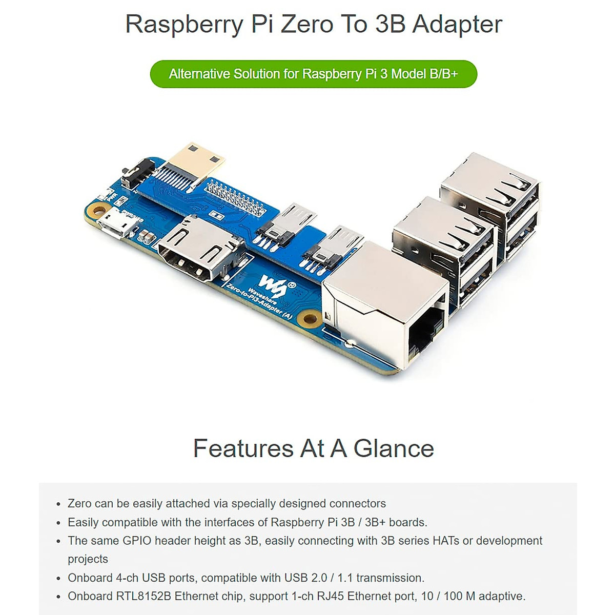 Raspberry Pi Zero to Pi 3B/3B+ Adapter, Based on Raspberry Pi Zero Series to Reproduce Original Appearance of Pi 3B/3B+, Alternative for Raspberry Pi 3 Model B/3B+, Compatible with Pi 3B/ 3B+ HATs