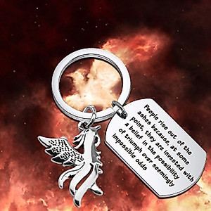 FEELMEM Inspirational Phoenix Keychain Phoenix Rising Rebirth Jewelry People Rise Out of The Ashes Fire Bird Jewelry for Break Up Gift Divorce Gift Cancer Survivor Recovery Gift (Phoenix Keychain)