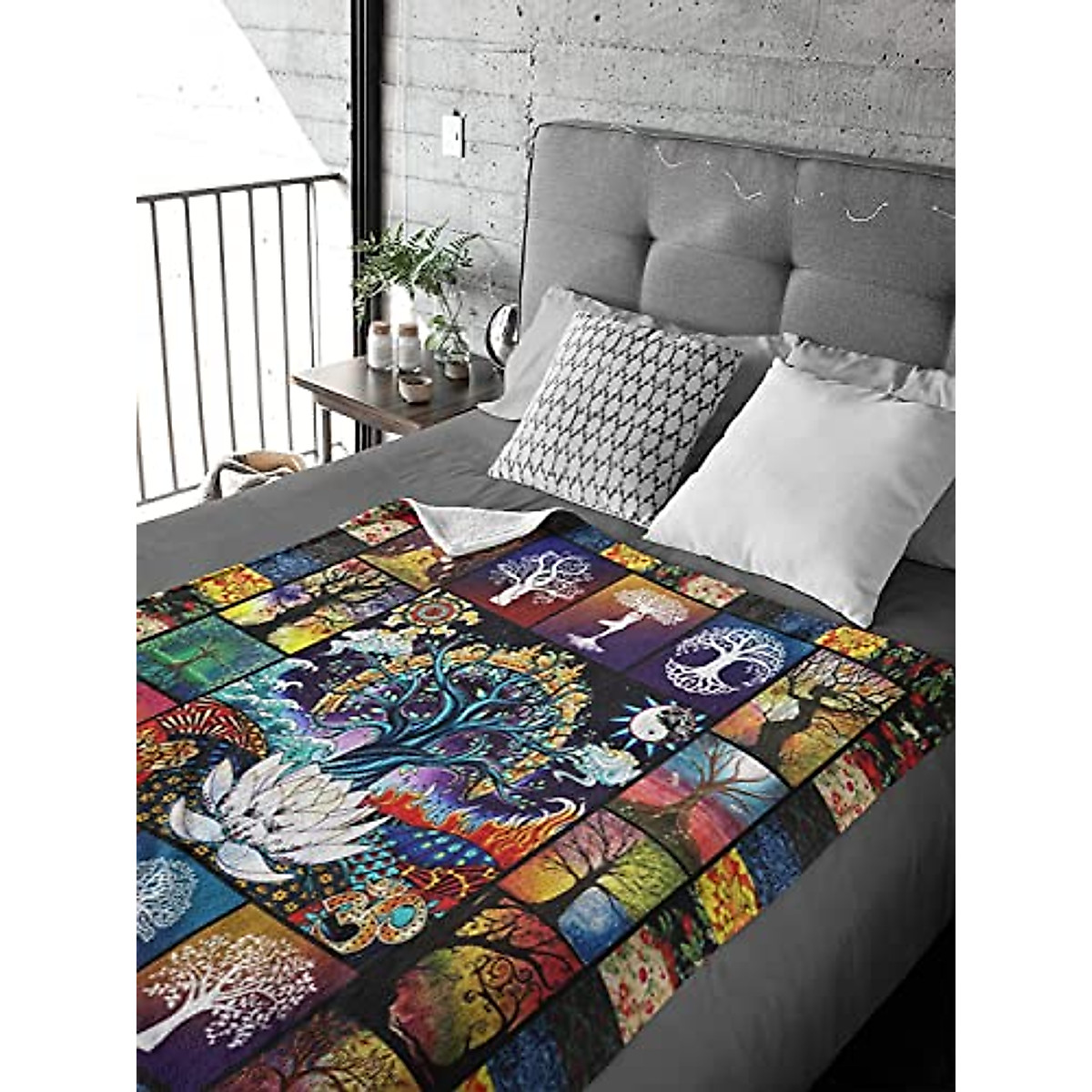 Tree of Life Blanket - Pagoda Tree Blanket Sherpa Fleece Blanket Fuzzy Plush Blanket Soft for Couch Sofa - Celtics Bedding Full Tree of Life Norse Irish Throw Xmas Bedding Decor (60x50, 80x60 Inches)