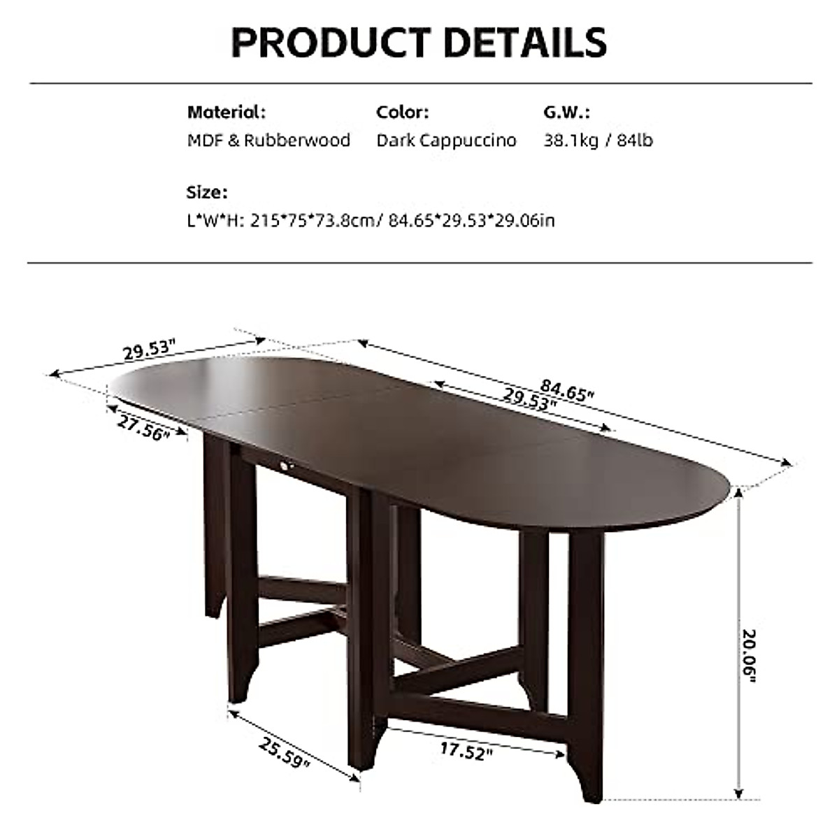 Yoglad Retro Drop-Leaf Table Rustic Rubber Wood Dining Table with Spacious Tabletop and Small Drawer Space Saving Kitchen Table for Kitchen Dining Room (Dark Brown)