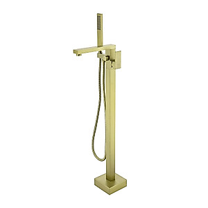 SHAMANDA Freestanding Bathtub Faucet Single Handle Bath Tub Filler Faucet with Hand Shower Brushed Gold, Floor Mount, FL801-3
