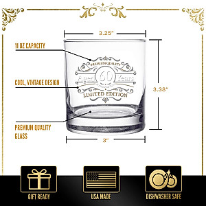 Vintage Edition Birthday Whiskey Scotch Glass (60th Anniversary) 11 oz- Vintage Happy Birthday Old Fashioned Whiskey Glasses for 60 Year Old- Classic Lowball Rocks Glass- Birthday, Reunion Gift