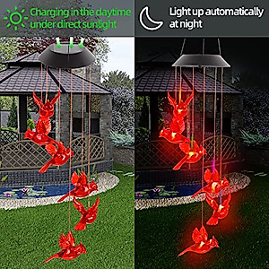 TSIPEKLO Cardinal Wind Chimes, Solar Powered Red Cardinal Bird Wind Chime Wind Moblie LED Light, Spiral Spinner Cardinal Windchime Portable Outdoor Chime for Patio, Deck, Yard, Garden, Home