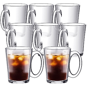 Unittype Set of 8 Glass Coffee Mugs 10 oz Clear Coffee Cups Glass Tea Cups Drinking Cappuccino Cup Glass Mugs with Handles for Cold or Hot Beverages Espresso Latte Juice