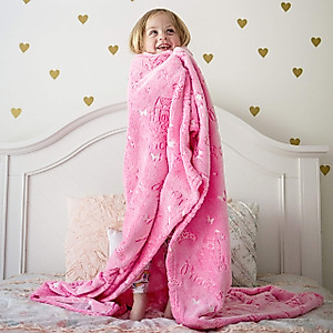 Princess Blanket Glow in The Dark Luminous Magical Blanket for Little Girls - Soft Plush Pink Fantasy Castle Blanket Throw for Kids - Large 60in x 50in Glowing Stars Blankets Gift for Girls