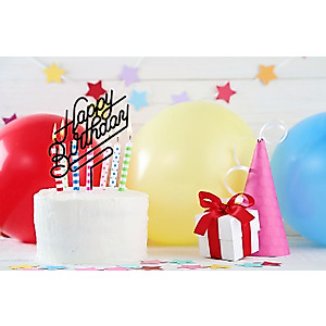 Happy Birthday Cake Topper Acrylic cake Toppers Birthday Party Decorations Cupcake Toppers Decorations (Black)