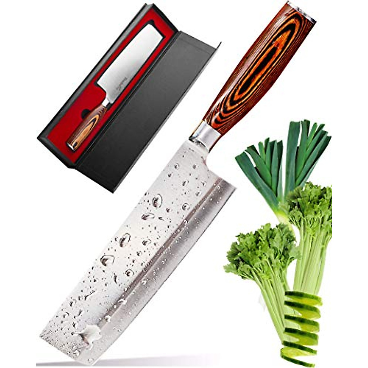 TradaFor Chopping Knife - Vegetable Knife - Usuba Asian Knife - Japanese Vegetable Cleaver Knife - Kitchen Knife - High Carbon Stainless Pro Japanese Cleaver Knife - Gift in Stylish Gift Box