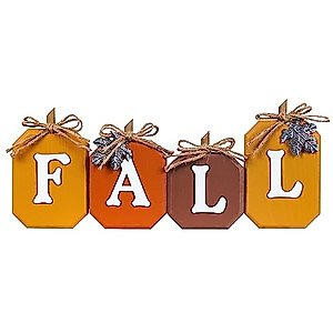 DEWBIN Fall Decorations for Home, Pumpkin Wood Sign with Fall Lettered for Fall Decor, Decorative Wooden Block Set Thanksgiving decor for Tables, Tiered Tray, Mantel, Thanksgiving