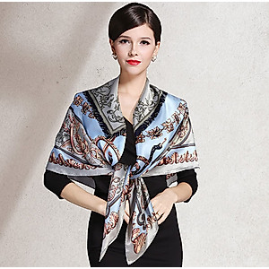 ANDANTINO 100% Pure Mulberry Silk Scarf 43" Large Square Lightweight Headscarf& Shawl–Women Hair Wraps-With Gift Packed (Light Blue)