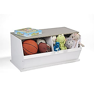 Badger Basket Two Bin Stackable Toy Storage Cubby Organizer - White/Light Gray