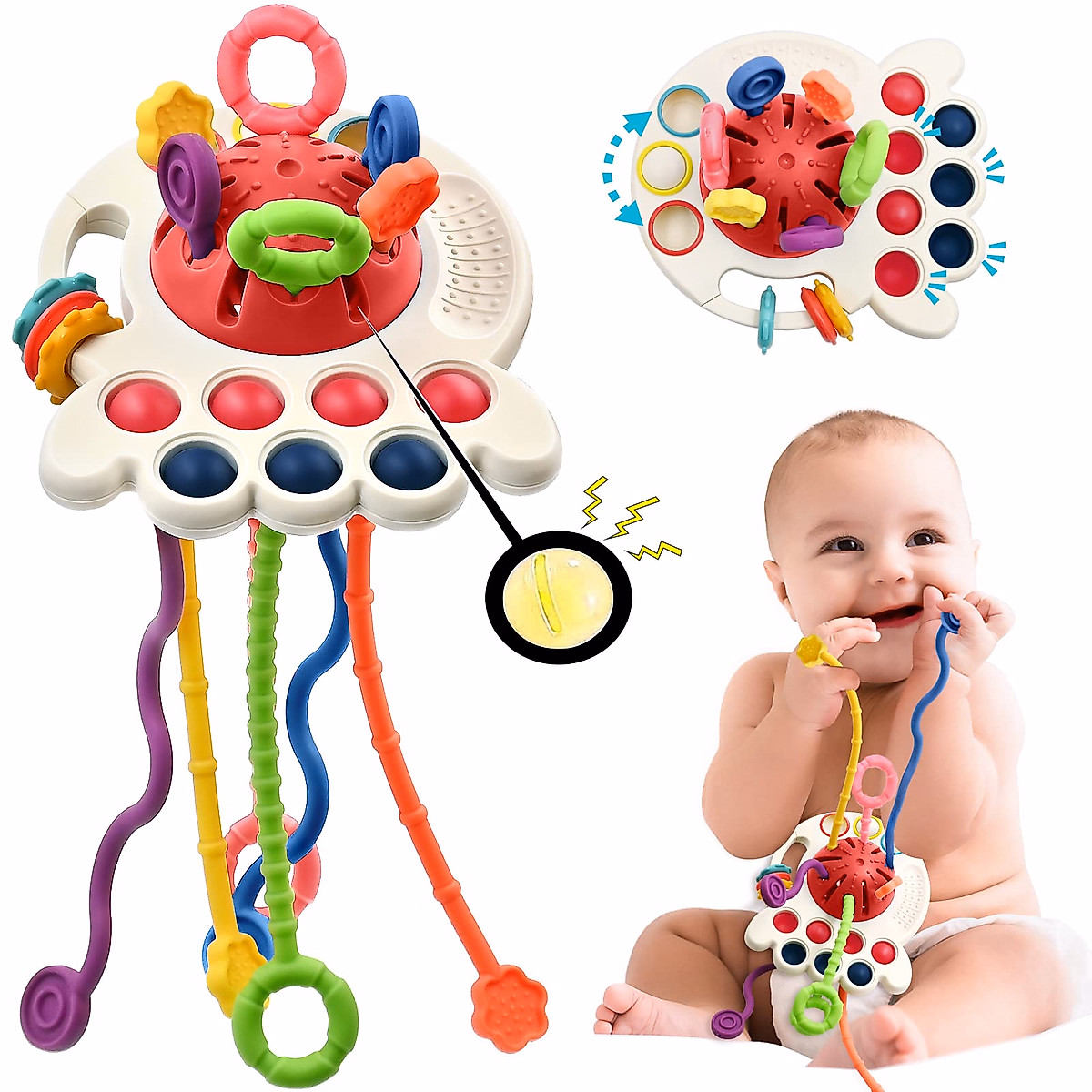 AiTuiTui Sensory Montessori Baby Toys 6 to 12 Months, Toddler Travel Toys for 1 2 Year Old Boy Girl Birthday Gifts, Soft Pull String Fidget Educational Learning Bath Toys for 9 10 18 Months Infant