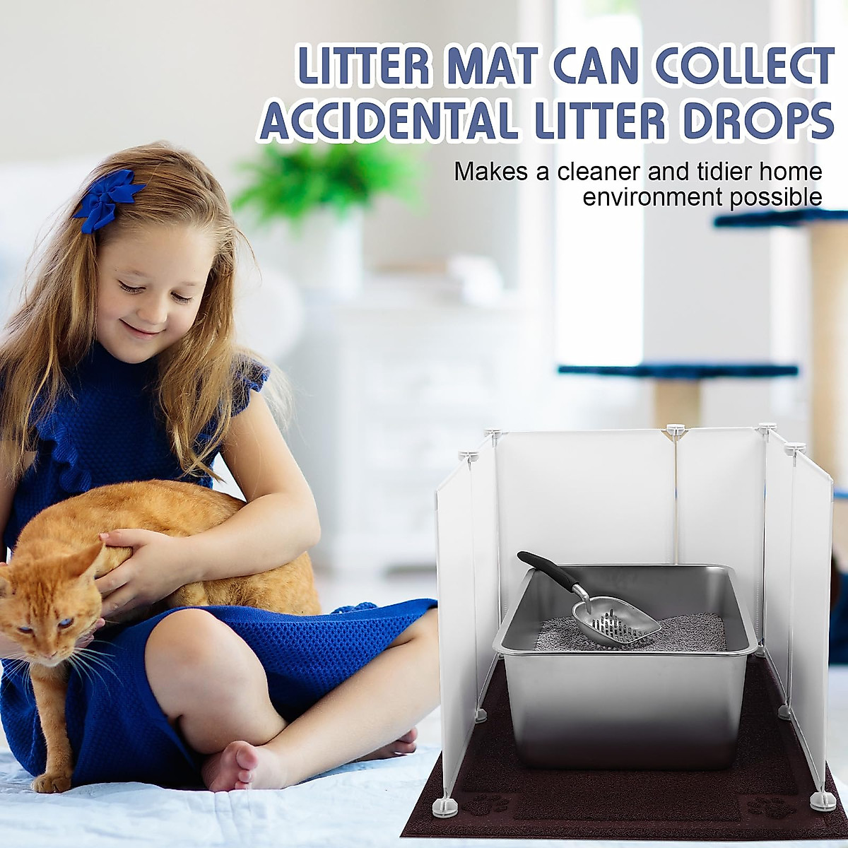 Pinkunn 2 Set Stainless Steel Cats Litter Box Large Metal Litter Box with 2 Cat Litter Scoop, 12 Litter Splash and 2 Cat Litter Mat, Never Absorbs Odor (Brown,23.6 x 15.7 x 7.9 Inch)