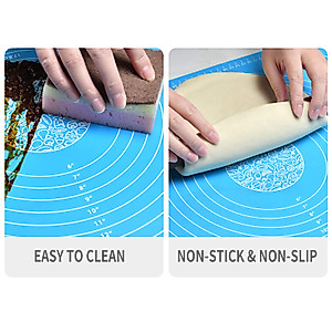 Silicone Pastry Mat for Rolling Dough Non Slip Extra Large, Nonstick Pastry Baking Mat with Measurements, Silicone Dough Rolling Mat with Dough Scraper (26" x 18", Blue)