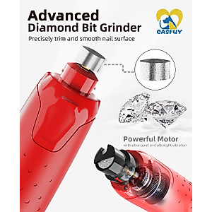 Casfuy Dog Nail Grinder Quiet - (45db) 6-Speed Pet Nail Grinder with 2 LED Lights for Large Medium Small Dogs/Cats, Professional 3 Ports Rechargeable Electric Dog Nail Trimmer with Dust Cap(Red)