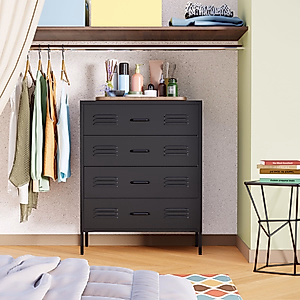 LCAOPC Black Metal 4 Drawer Dresser for Bedroom, Chest of Drawers for Closet, Bedroom Dressers with Drawers, Metal Dressers & Chests of Drawers for Office, Bedroom, Living Room and Entryway