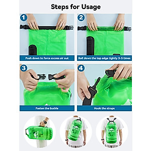 HEETA Waterproof Dry Bag for Women Men, Roll Top Lightweight Dry Storage Bag Backpack with Phone Case for Travel, Swimming, Boating, Kayaking, Camping and Beach, Transparent Green 20L