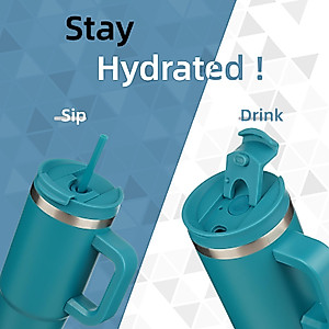 Konokyo 30 oz Tumbler with Handle and 2 Straws,2 in 1 Lid Insulated Water Bottle Stainless Steel Travel Coffee Mug,Blue