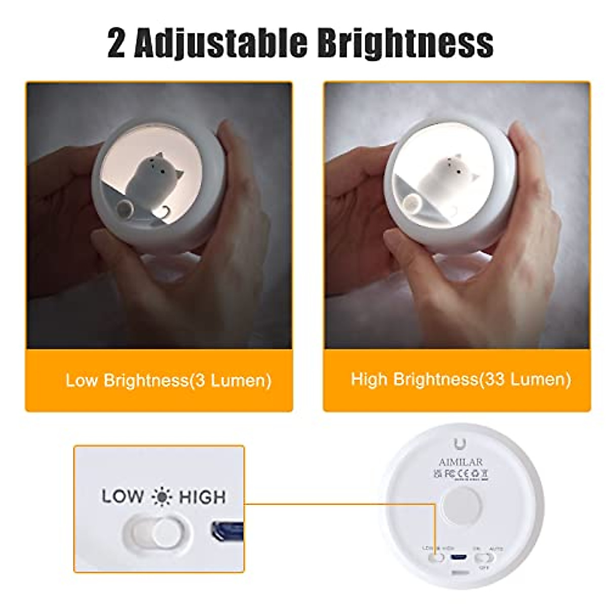 AIMILAR Cat Night Light - Motion Sensor, Rechargeable & Magnetic | Perfect Cat Gifts for Cat Lovers | Adjustable Brightness & 3 Mounting Options | Ideal Kids Night Lights for Bedroom or Bathroom