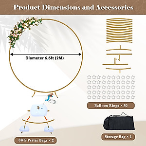 6.6FT Balloon Arch Stand Metal Round Backdrop Stand with Thickened Water Bags 50pcs Balloon Clip Storage Bag Circle Balloon Arch Frame Wedding Arches for Ceremony Birthday Party Baby Shower Decoration
