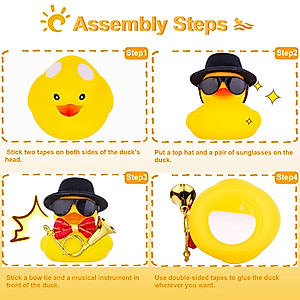 MuMyer Car Rubber Duck, Yellow Duck Car Dashboard Decorations with Mini Top Hat Musical Instrument Sunglasses Necklace(Black)