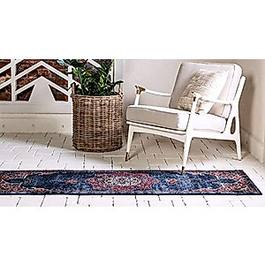 Unique Loom Utopia Collection Traditional Classic Vintage Inspired Area Rug with Warm Hues, 2 ft 7 in x 10 ft, Navy Blue/Burgundy