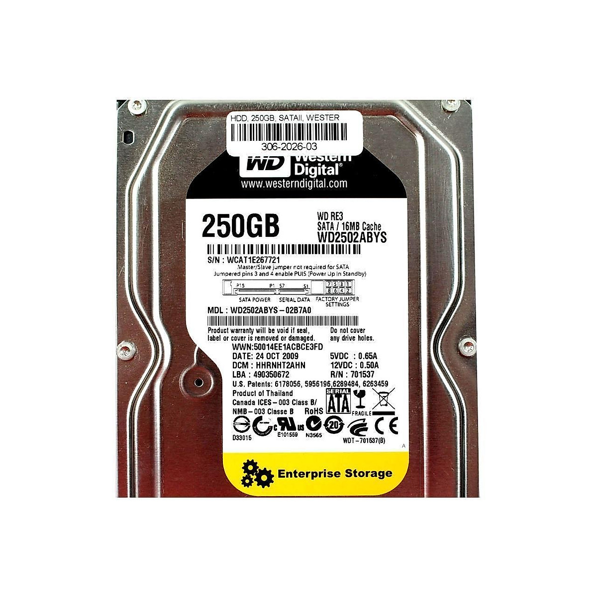WD2502ABYS-02B7A0, DCM HHNNHT2AGB, Western Digital 250GB SATA 3.5 Hard Drive