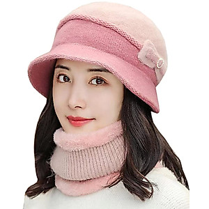 Hat and Scarf for Women, Women's Hat Scarf Set Warm Beanie Knitted Wool Hat Outdoor Cold Proof Scarf Hat Winter Hat Women