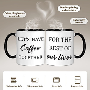 Hoolerry 2 Sets Couples Coffee Cups and Spoons Engagement Gift for Newly Engagedcouples Bridal Shower Gift Lets Have Coffee Together Mugs for Girlfriend Boyfriend Hubby Wifey(Simple Classic)