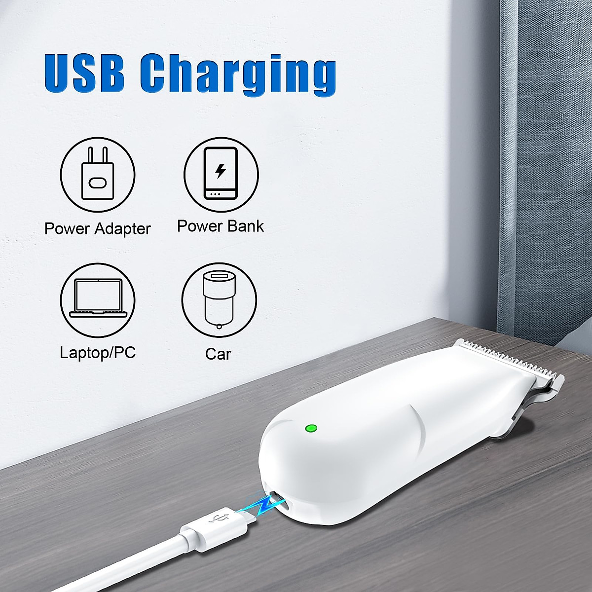 SweetLF Hair Clippers, Silent Cordless Hair Trimmer, Mini Hair Cutting Kit with 3 Guide Combs, USB Rechargeable, Portable, White