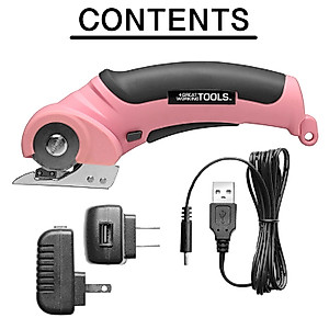 GREAT WORKING TOOLS Electric Scissors Cordless Electric Scissors for Cutting Fabric, Cardboard, Plastic, Electric Rotary Cutter, Pink