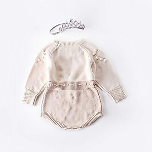 bebeshopdelageyhu Newborn Baby Girl Sweater Romper Ruffle Sleeve Cotton Knitted Bodysuit Fall Winter Outfit Infant Clothes (3-6 Months,A Beige)