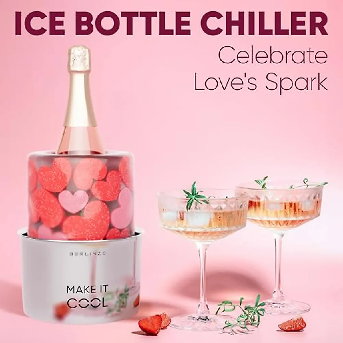 Berlinzo Ice Mold Wine Bottle Chiller - DIY Floral Ice Bucket Mold for Cooling Champagne & Other Beverage Bottles Up To 3.5 Inches Wide - Floral Orchid Decorations for Parties, Weddings & Celebrations