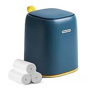 GILIF Tiny Desktop Trash Can with Lid,Mini Waste Bin with Push Button Cover with 90pcs Trash Bags,Modern Cute Small Little Plastic Countertop Garbage Bin for Car,Bathroom,Kitchen,Laundry Room (Blue)