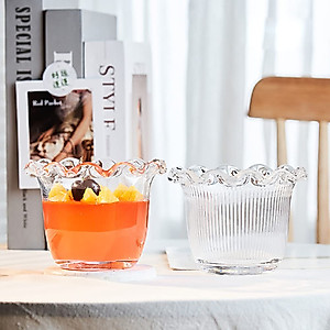 Vitbunana Flower Shape Small Glass Salad Bowl, 16.9oz Capacity Mixing Bowl, Glass Fruit Bowl and Dessert Bowl, Universal Round Serving Bowl, Toss Salad, Pasta, Oatmeal and More