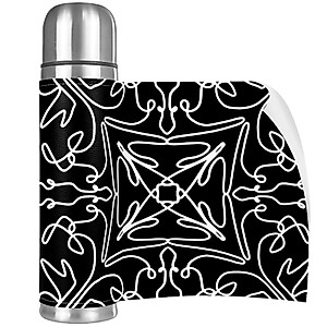 Stainless Steel Leather Vacuum Insulated Mug Vintage Flower Texture Thermos Water Bottle for Hot and Cold Drinks Kids Adults 16 Oz