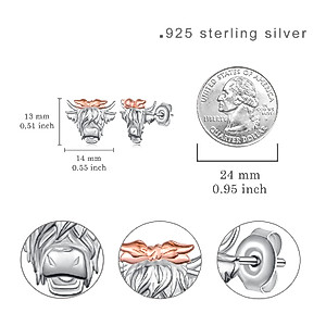 Highland Cow Earrings for Women 925 Sterling Silver Cow Stud Earrings Western Cow Boho Cow Earrings Jewelry Gifts for Women Animal Lover