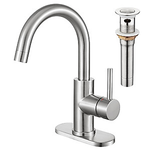 CREA Bar Sink Faucet,Bathroom Faucet with Pop Up Drain Stopper Overflow,Pre Wet Small Kitchen Sink Faucet Single Hole 1 Handle Stainless Steel Brushed Nickel,Bathroom Sink Stopper Hair Catcher