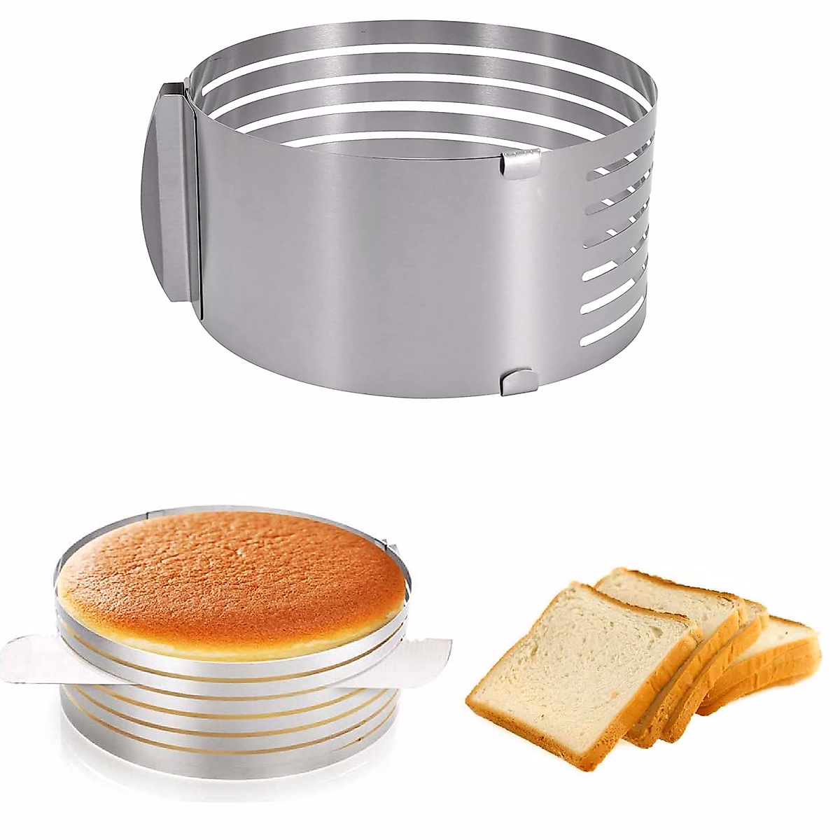6 to 8 Inch Adjustable Cake Ring for Cutting Layers, Slicing and Leveling Cakes, Stainless Steel 7-Layer Cake Toast Slicer Leveler