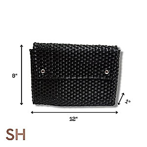 Somewhere Haute® Recycled Plastic Hand Woven Fold over Clutch Bag (Solid Black)