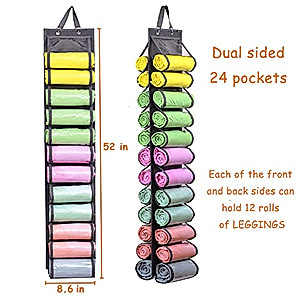Legging Storage Bag Storage Hanger Can Holds 24 Leggings or Shirts Jeans Compartment Storage Hanger, Foldable Leggings Organizer Clothes Portable Closets Roll Holder (Grey-2)