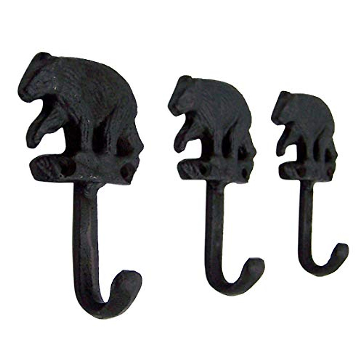 Rustic Black Bear Cast Iron Wall Hooks, Set of 3, 5 Inches