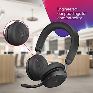 Jabra Evolve2 75 Wireless Headset Stereo UC with Charge Stand, Bluetooth Dongle, Compatible with Zoom, Webex, Skype, Smartphones, Tablets, PC,MAC, 27599-989-989, Global Teck Gold Support Plan Bundle