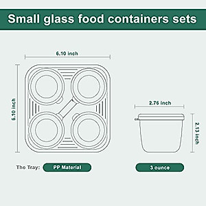 4 Packs Small Glass Baby Food Storage Containers with Lids and Stackable Tray, Leakproof Small Airtight Glass Jars, 3 Ounce