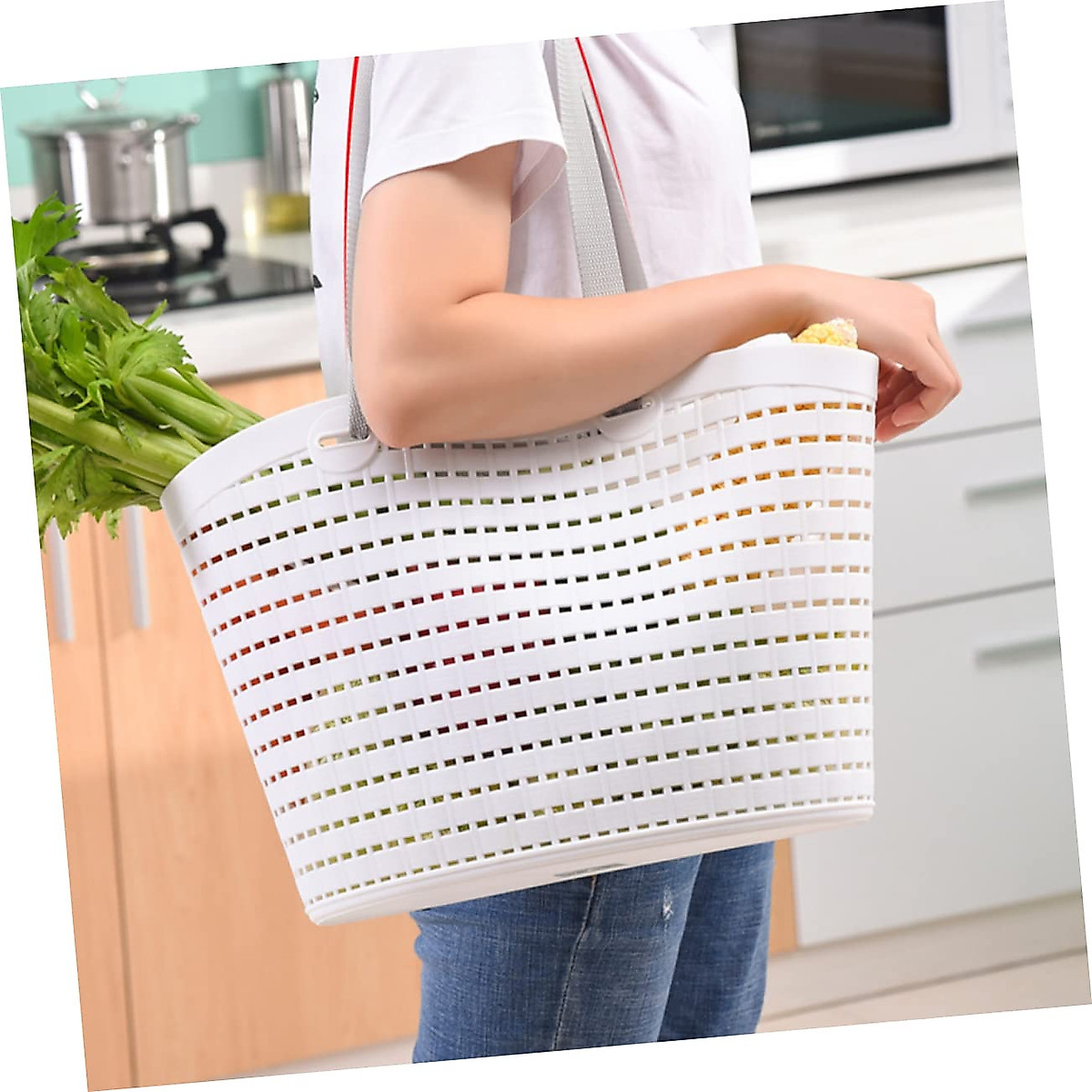 2pcs Plastic Laundry Basket Shopping Tote Bag Plastic Hanger Chicken Egg Basket Picnic Basket Bath Basket Laundry Basket Plastic Clothes Holder Sundries Organizer Hollow-out Basket