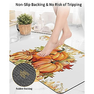 Autumn Pumpkins Bath Mat for Tub,Non Slip Bathroom Floor Runner Rug Quick Dry & Absorbent Diatomaceous Earth Kitchen Room Shower Sink Washable Doormat,Thanksgiving Eucalyptus Maple Leaves 18"x30"